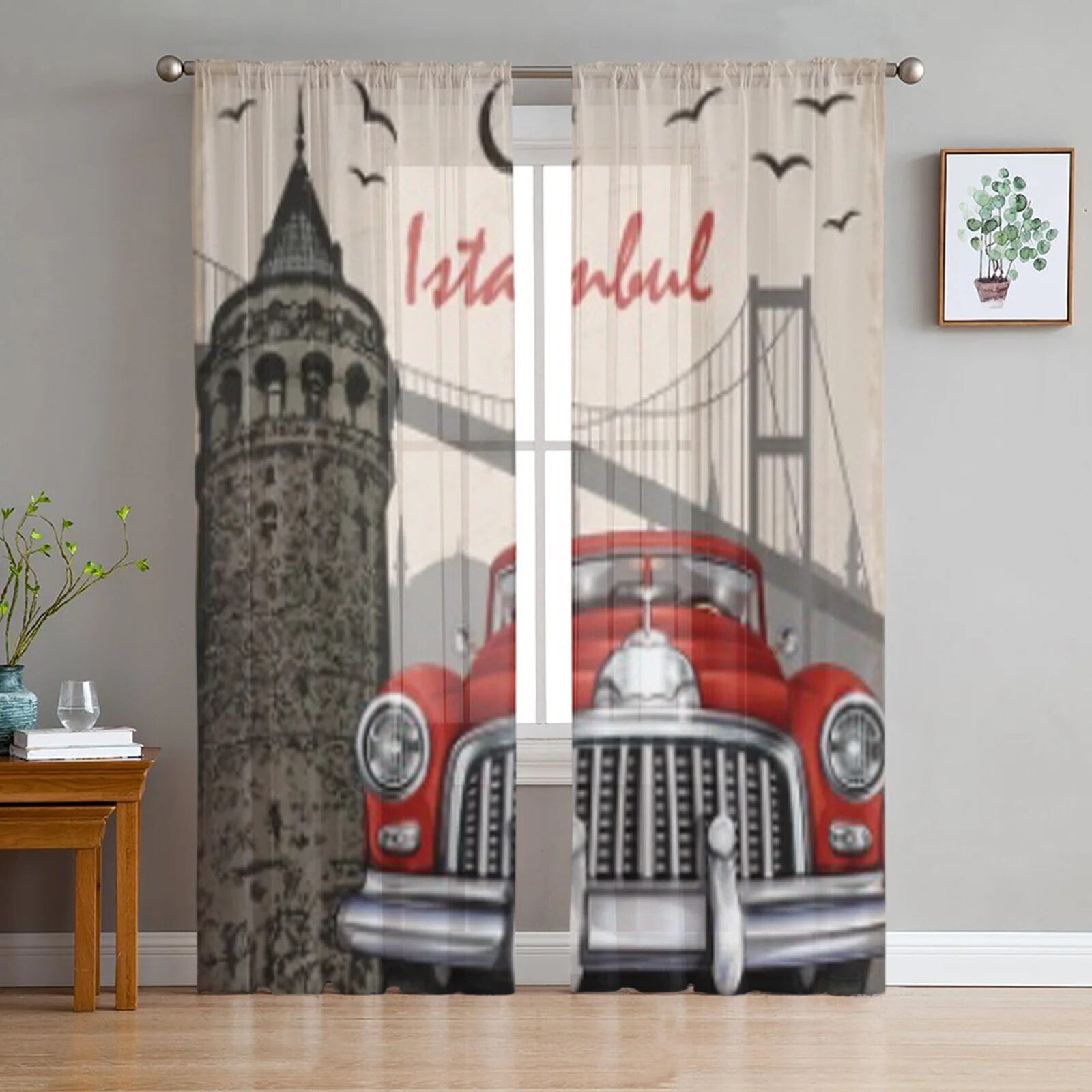 Istanbul Retro Poster Bay Window Screening Curtains Drape Panel Sheer ...