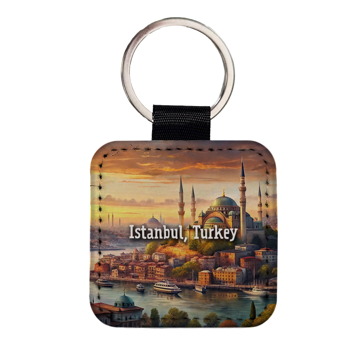 Istanbul, Turkey Travel City Country Stamp Faux Leather Square Keychain ...