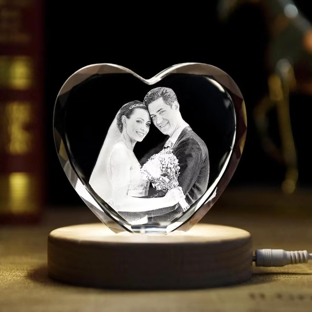 Isun 3D Crystal Photo, Custom 3D Photo In Heart Shaped Glass Personalized Gifts for Birthday ...