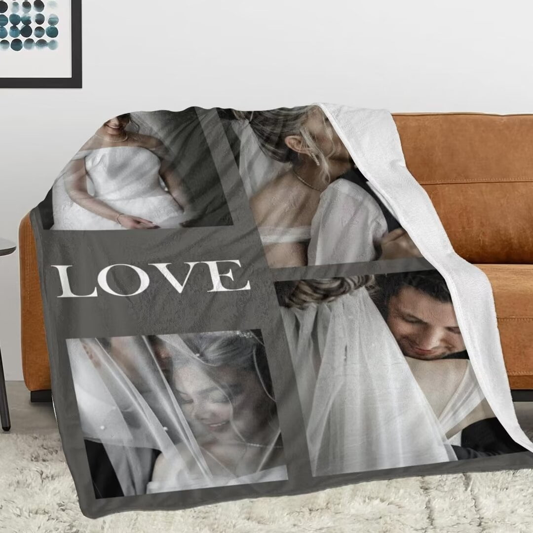 Isun Personalized Wedding Throw with Photo Personalized Picture Blanket ...