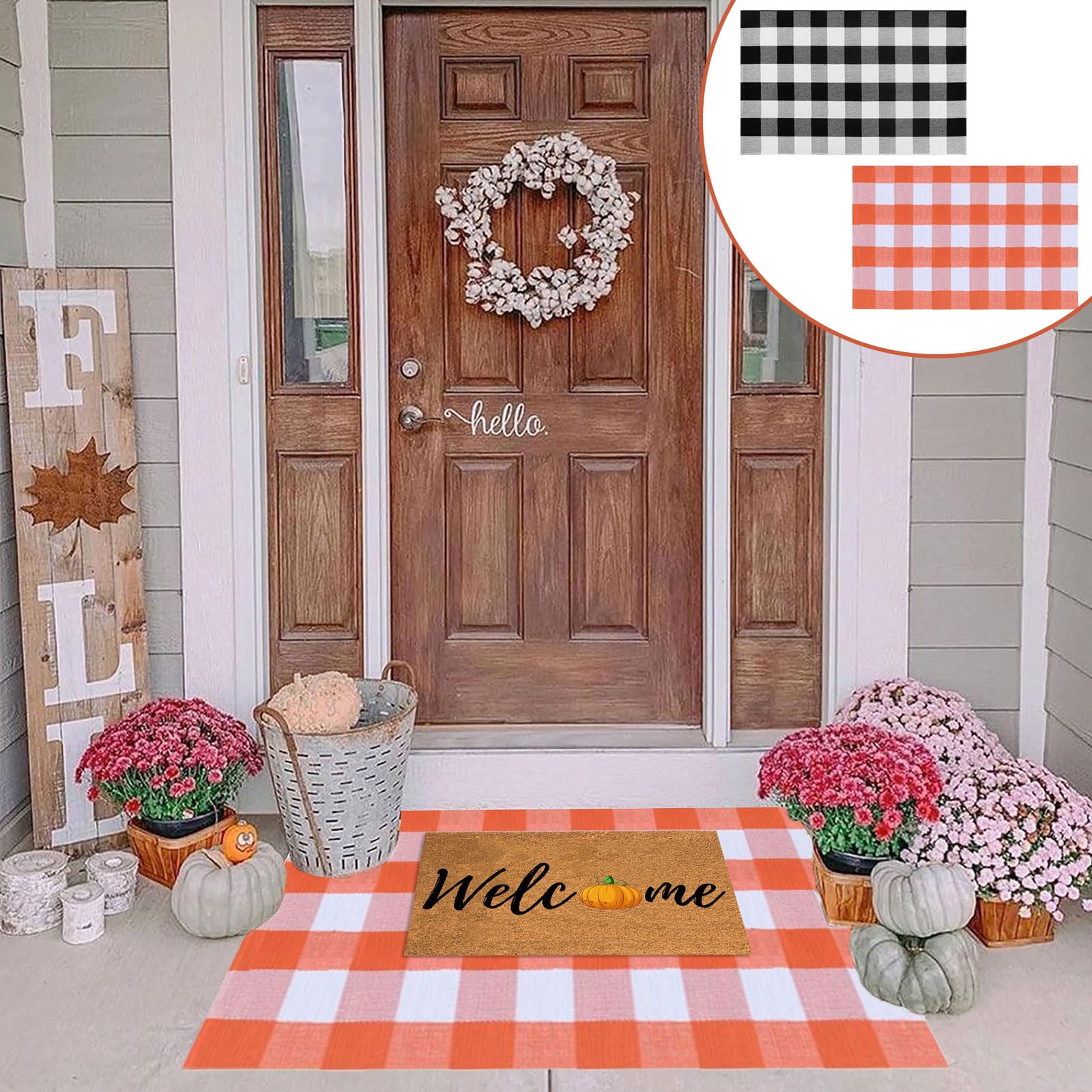 Isvgxsz 2024 Fall Outdoor Rug Orange Plaid Outdoor Rug Cotton Hand ...