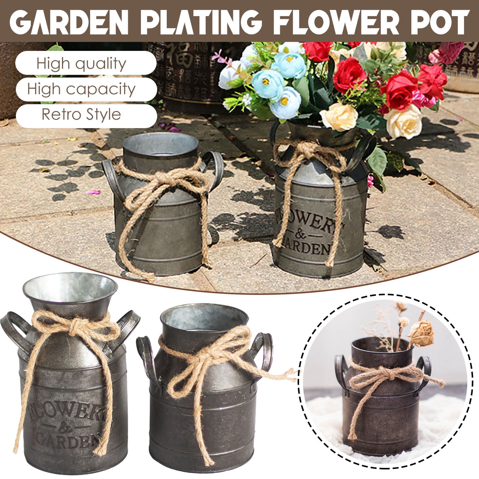 Isvgxsz 2024 Vintage Retro Shabby Iron Milk Jug Garden Plating Flower ...
