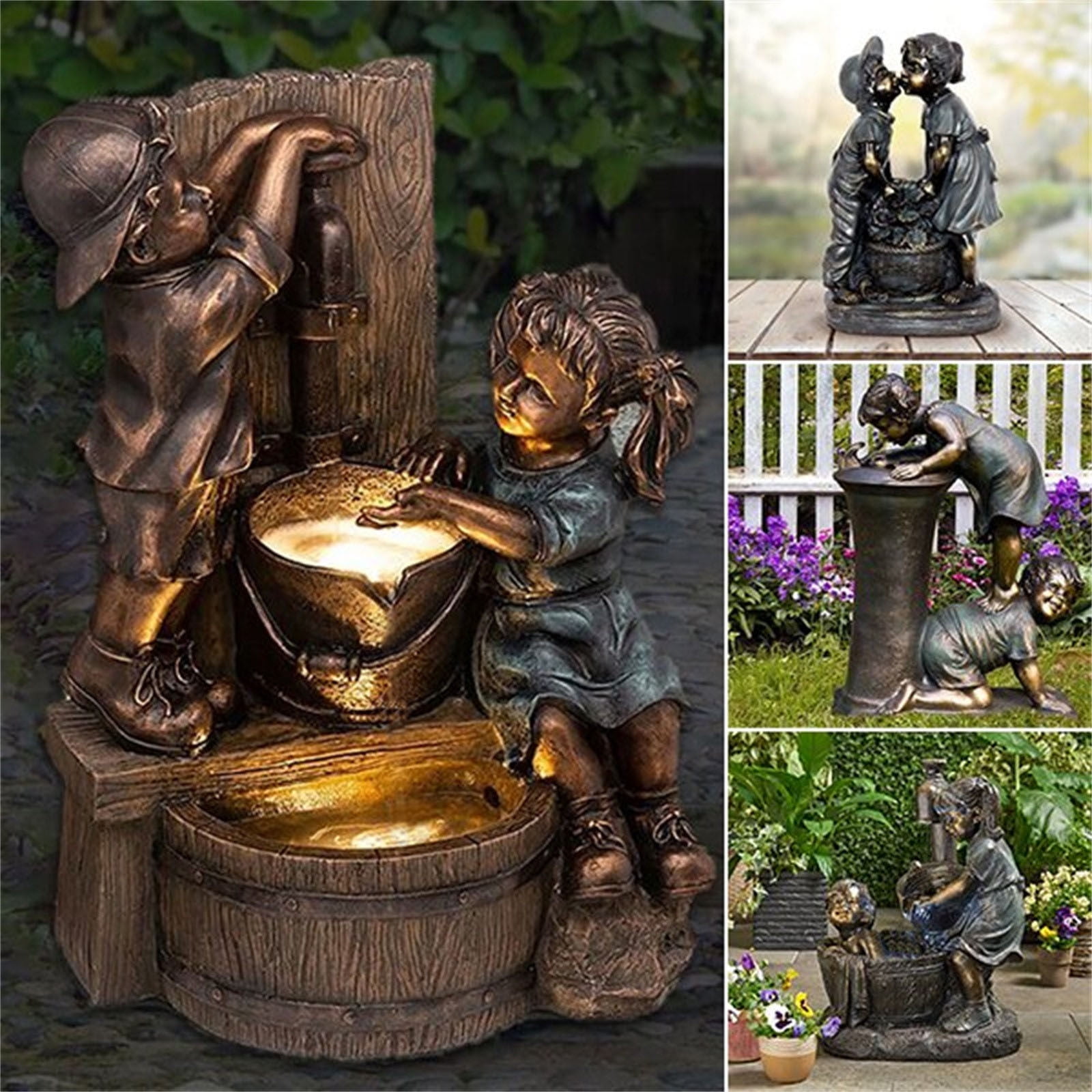 Isvgxsz 2024 New House Boy & Girl Garden Statue a Kid with Fireflies ...