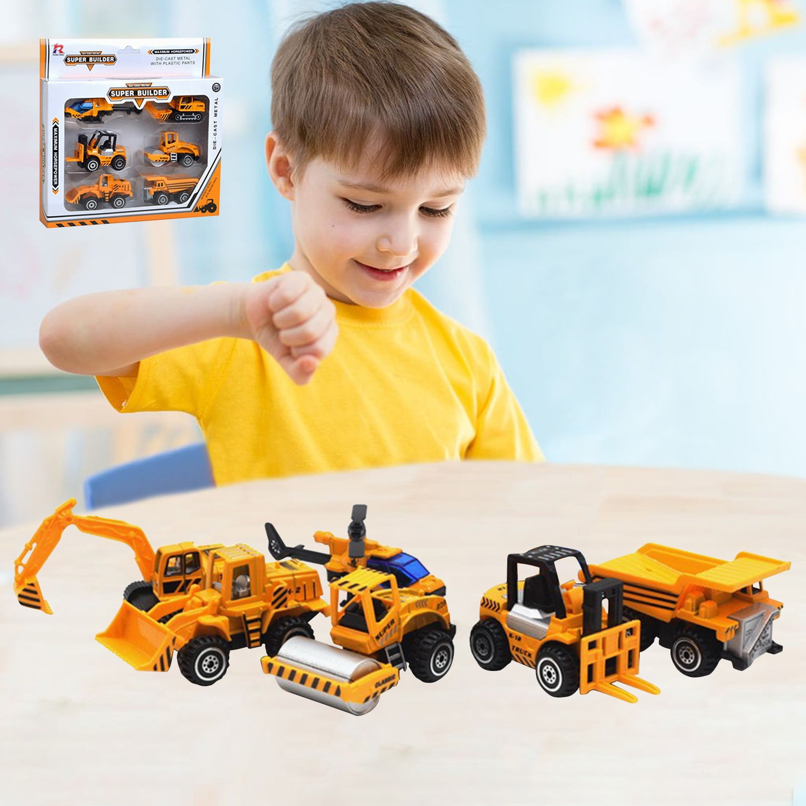 Isvgxsz Alloy Mini Construction Vehicles, 6Pcs Die-cast Construction Toys Set, Excavators Mixer ...