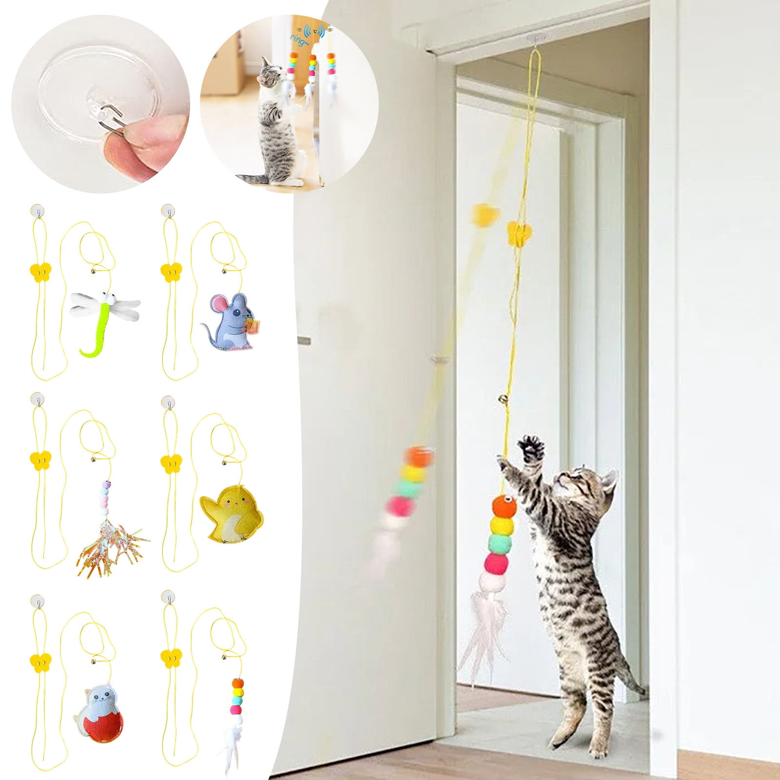Kayannuo Indoor Cat Toy with Retractable Hanging Door Scratching Rope ...
