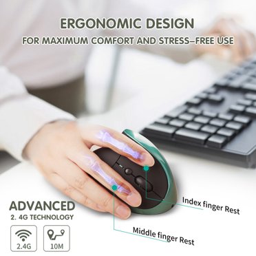 Romacci 2.4G Wireless Vertical Ergonomic Mouse, Rechargeable, 3 DPI ...