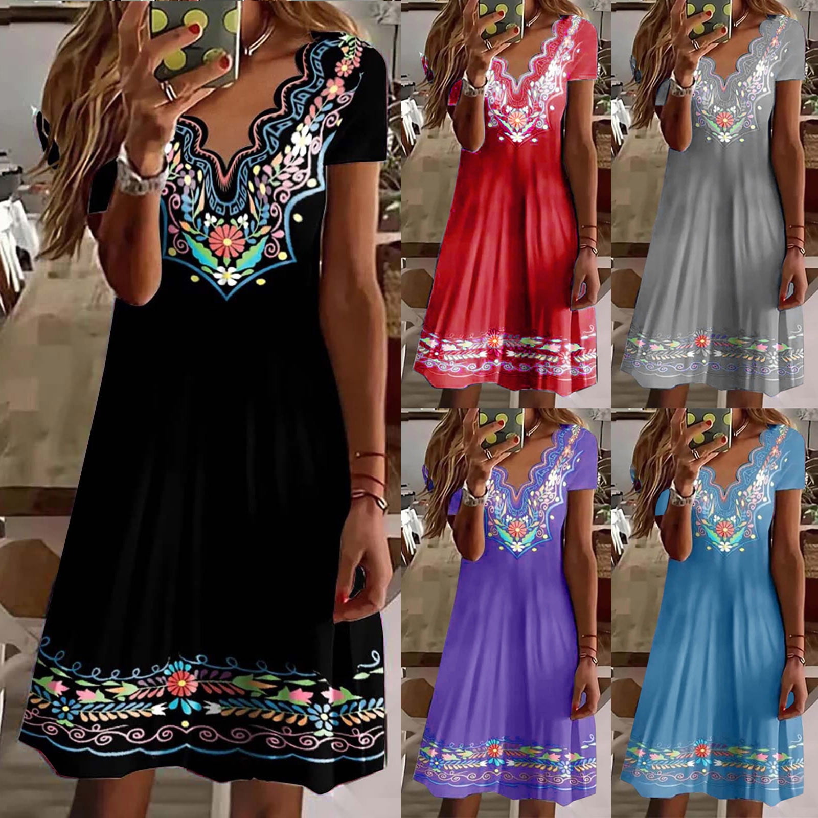 Isvgxsz Flowy Dresses for Women Fashion Women Summer Casual V-Neck ...