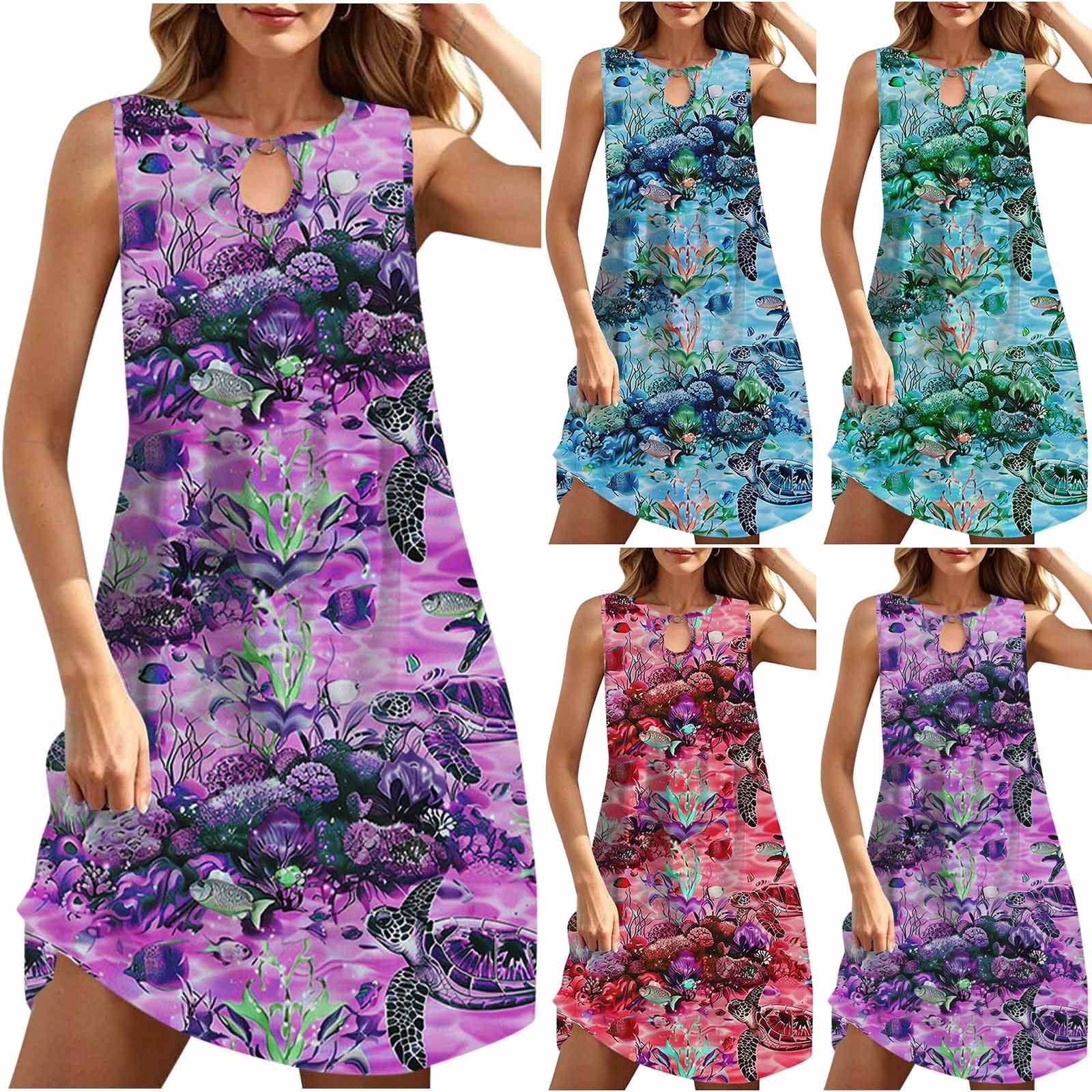 Pounoo Flowy Dresses for Women Round Neck Casual Dresses for Women ...