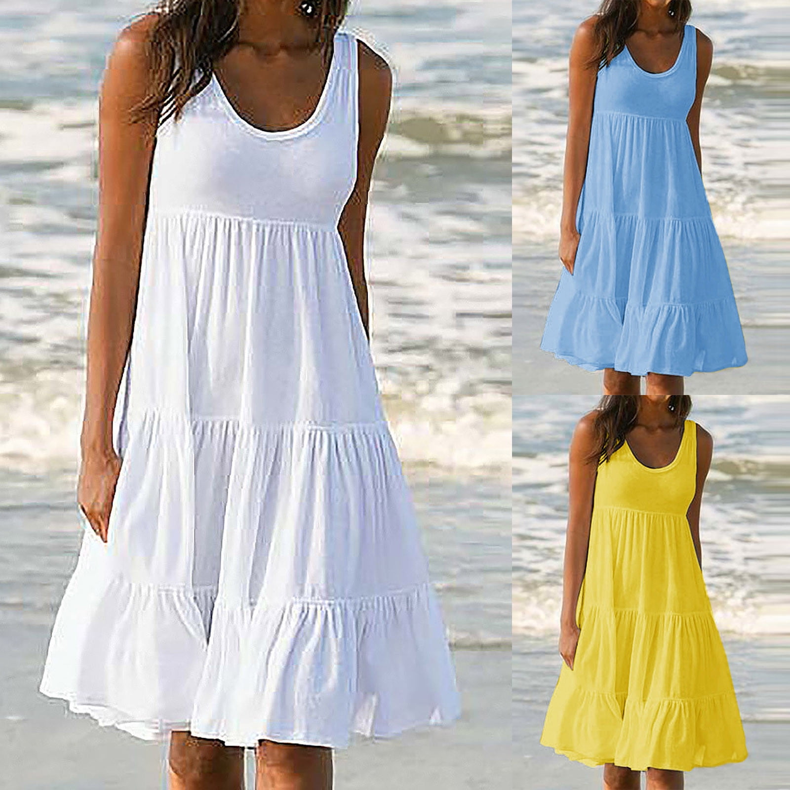 Isvgxsz Flowy Dresses for Women Womens Fashion Holiday Summer Solid ...