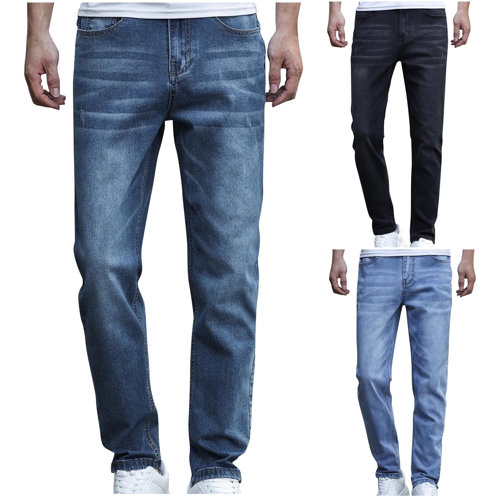 Isvgxsz New Jeans for Men Relaxed Fit Men Fashion Zipper Button Solid ...