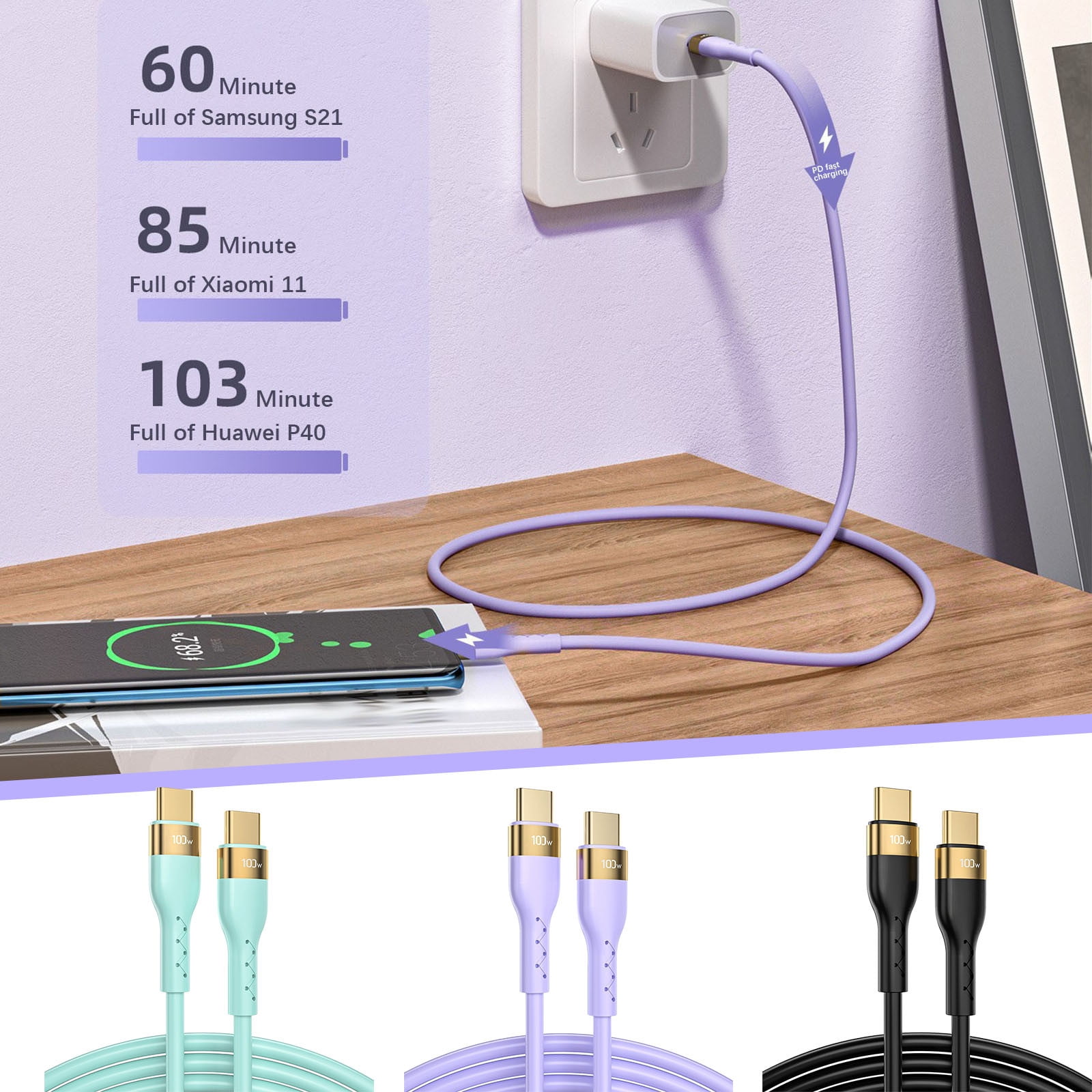 Pounoo New & Trending 100W Type C Datacable Mobile Fast Charging Cable ...