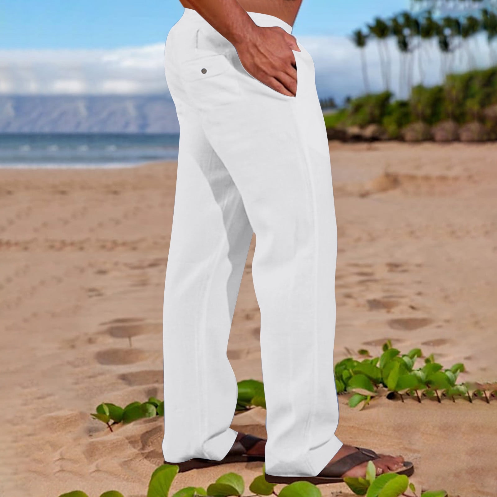 Pounoo Pants for Men Clearance Men Solid Casual Elastic Waistband ...