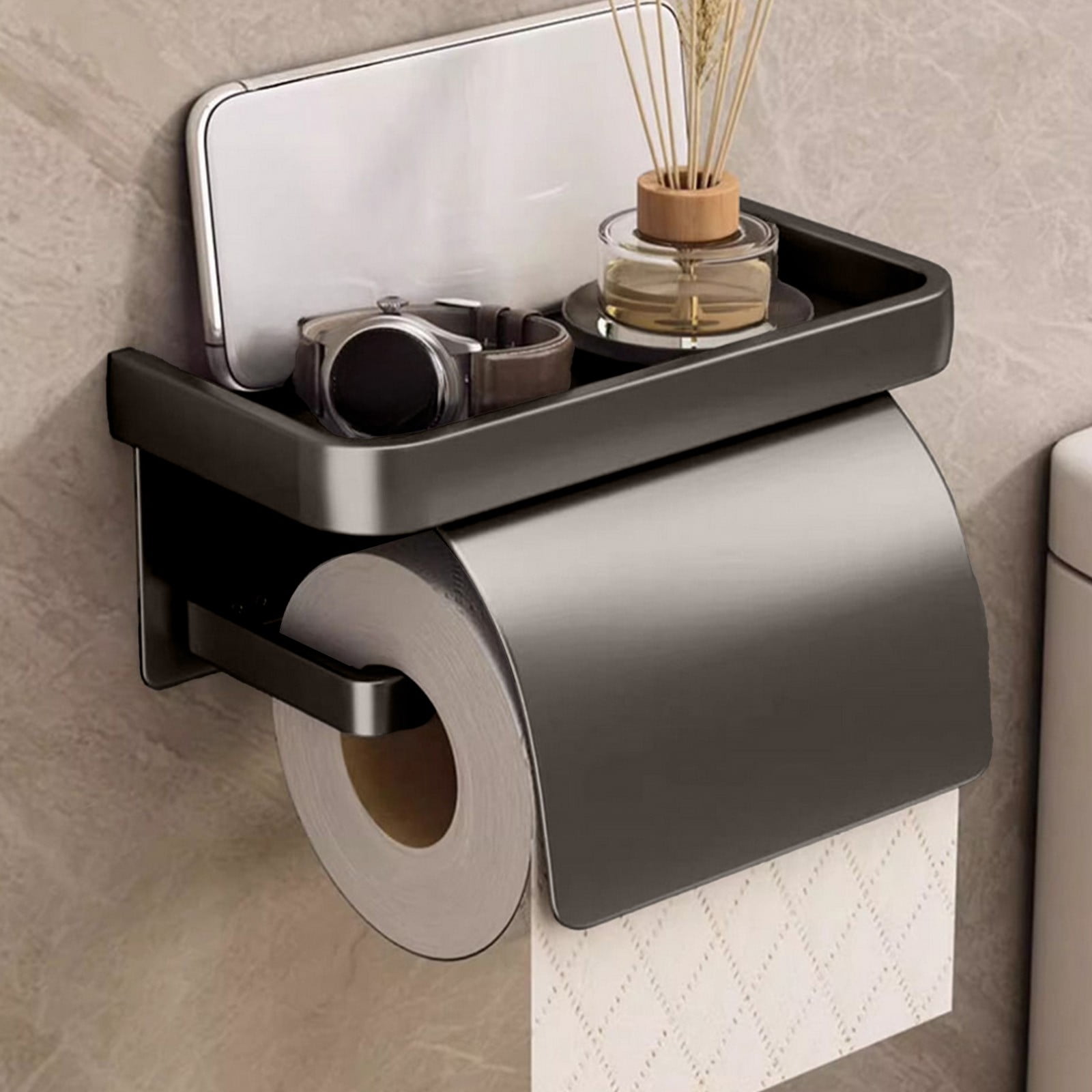 Isvgxsz Toilet Paper Holder with Shelf, Flushable Wipes Dispenser Fits ...