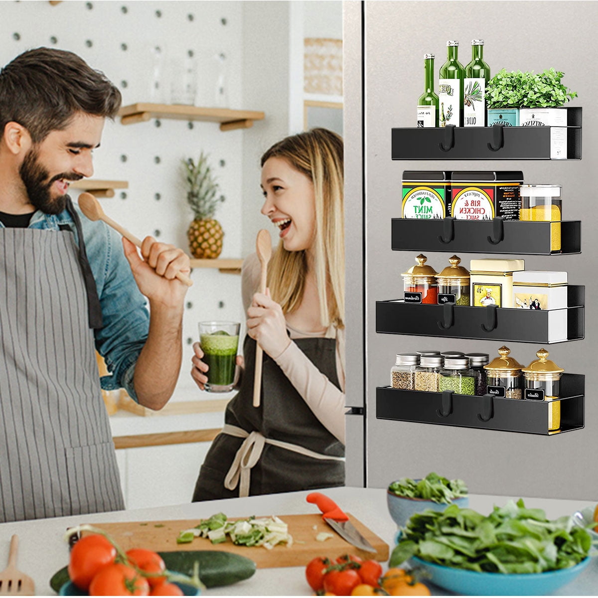 Isyunen 4 Pack Magnetic Shelves, Spice Rack for Fridge and Microwave ...