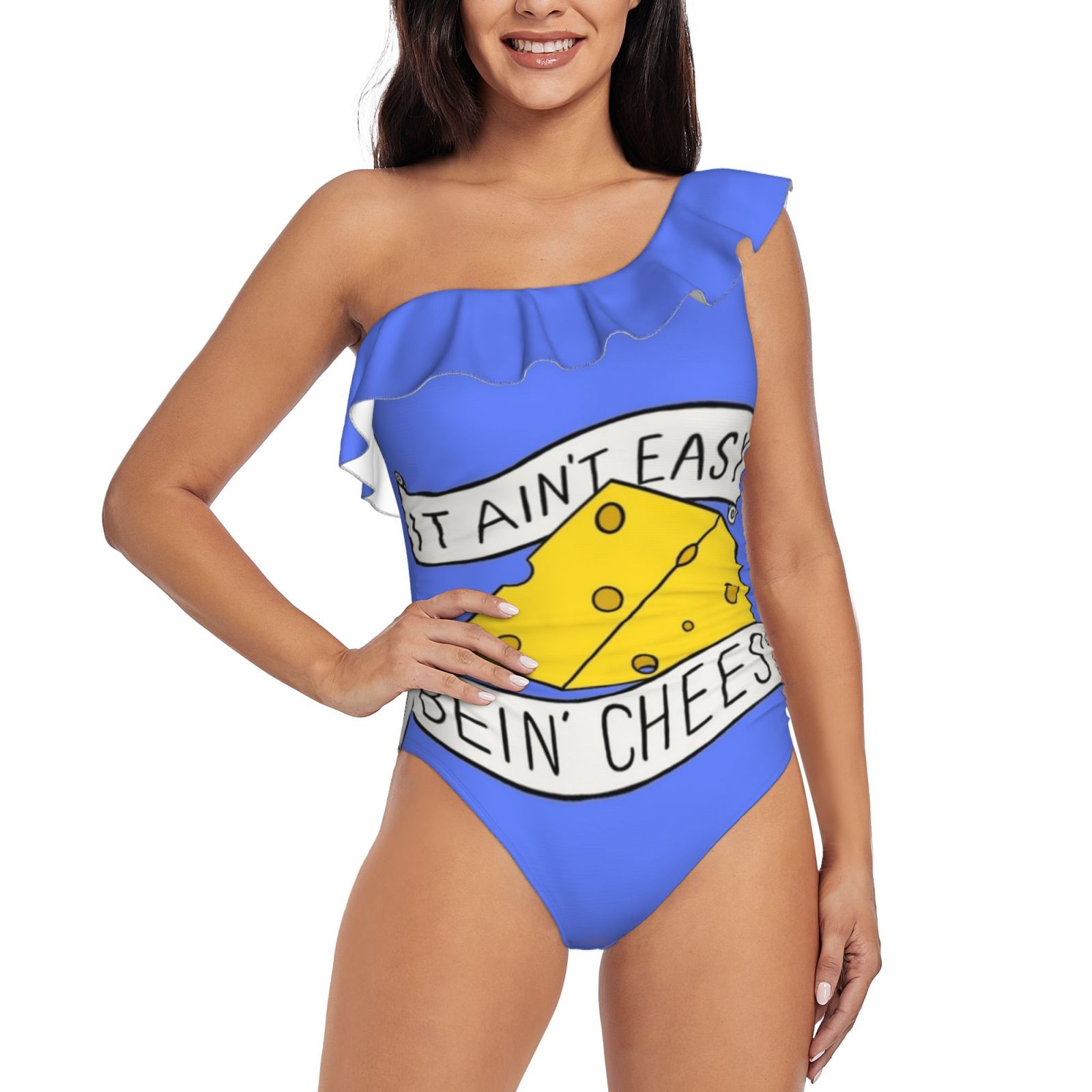 It Ain'T Easy Bein' Cheesy Ruffle One Piece Swimsuit Women Swimwear Push Up Monokini Print ...