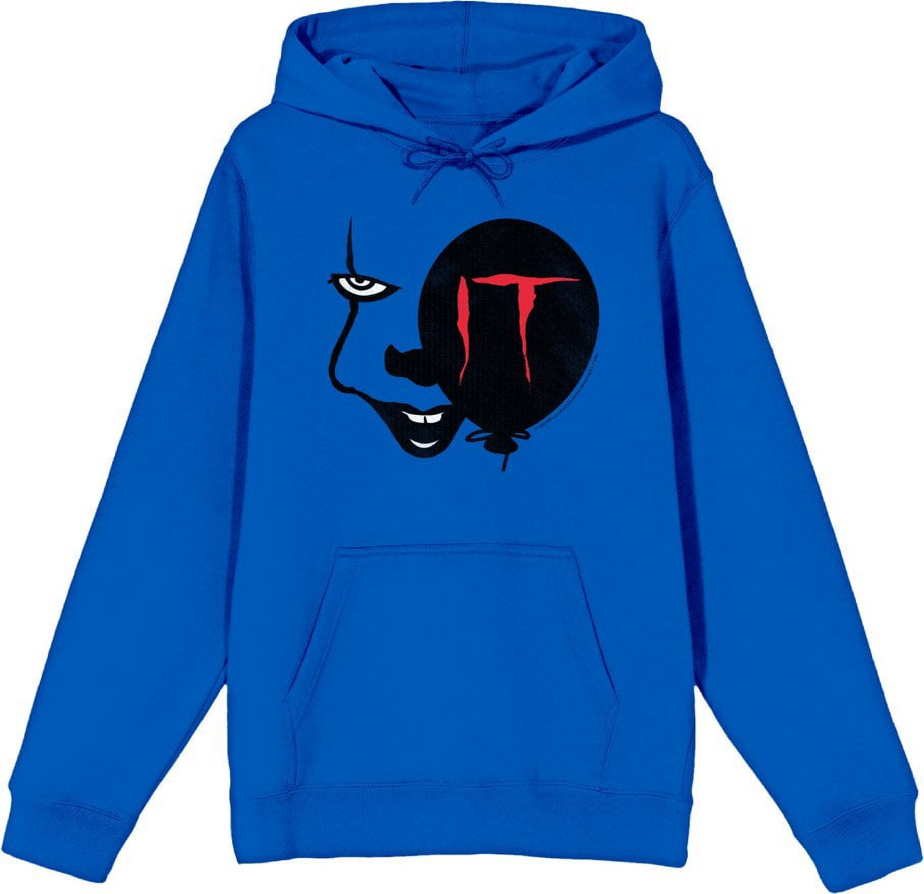 It Chapter 2 Enlarged Pennywise Face Adult Blue Long Sleeve Hoodie-3XL ...