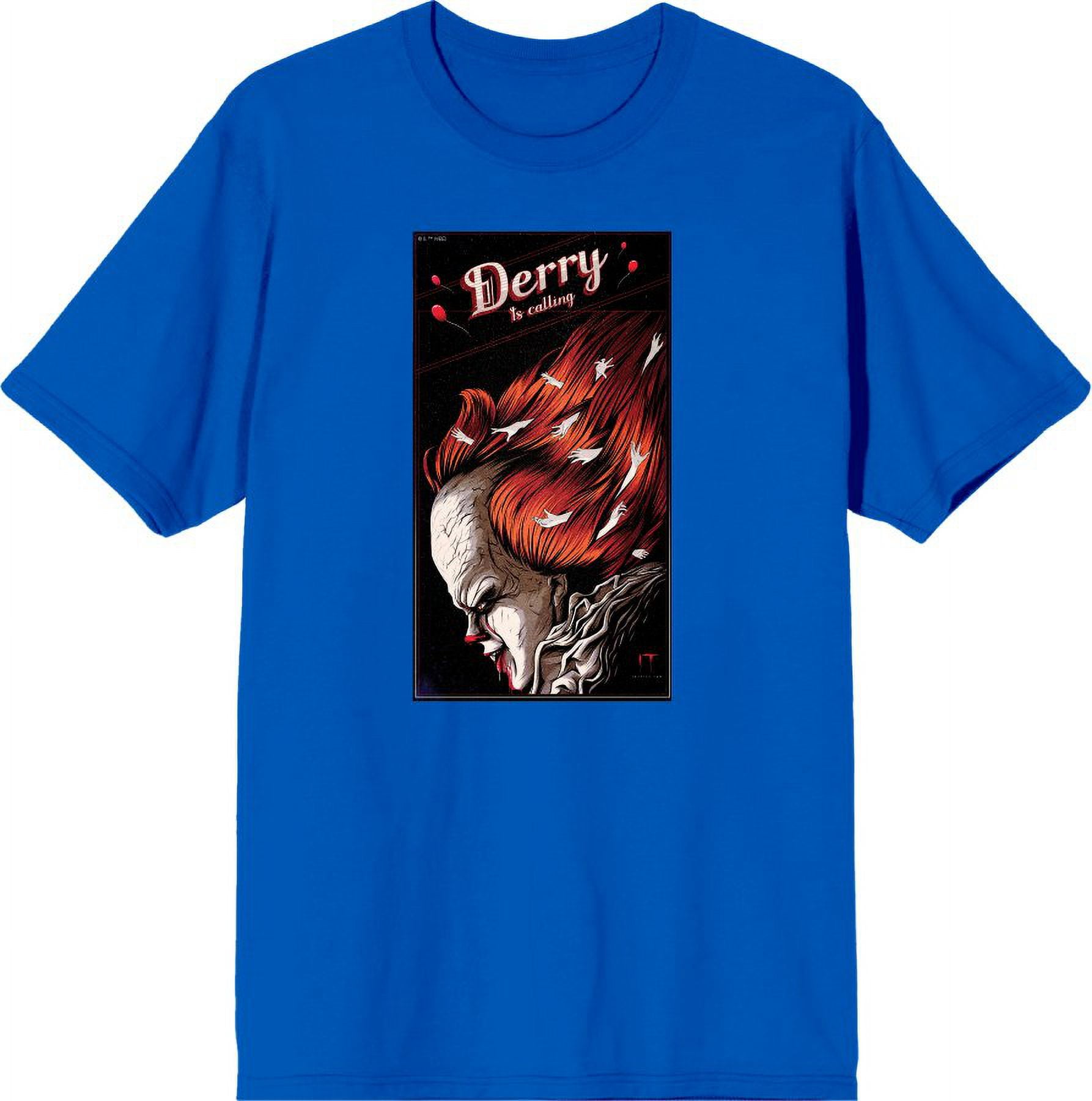It Chapter 2 Pennywise Derry Fan Poster Men's Blue Crew Neck Short ...