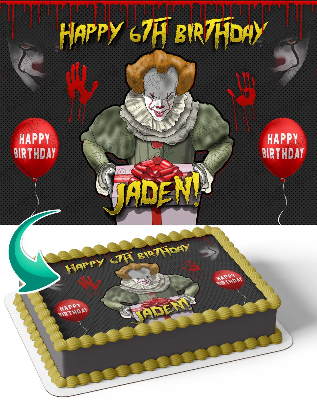 It Movie Pennywise Clown Ballon Edible Image Cake Topper Personalized ...
