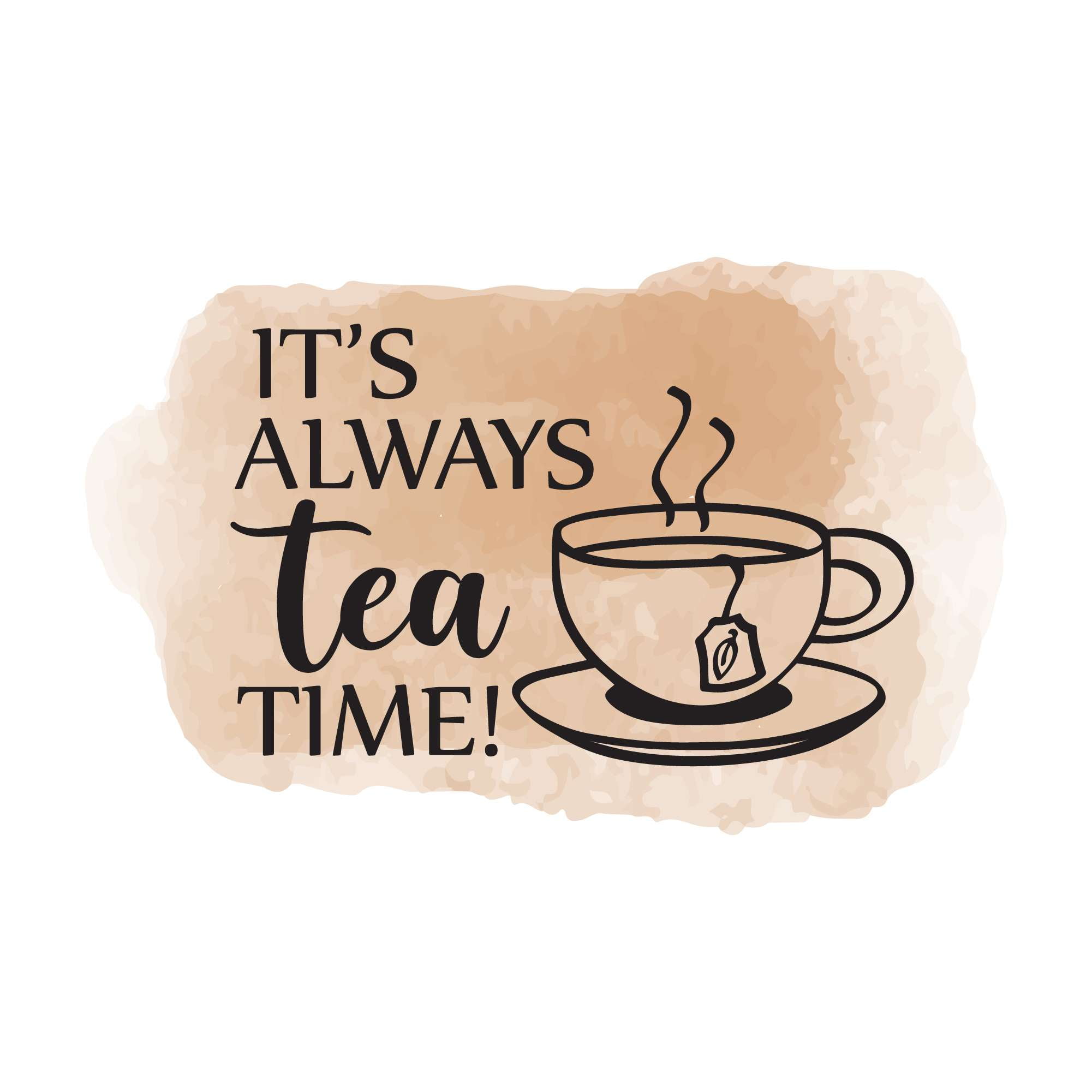 It'S Always Tea Time Teatime party Kitchen wall Watercolor Design Wall ...