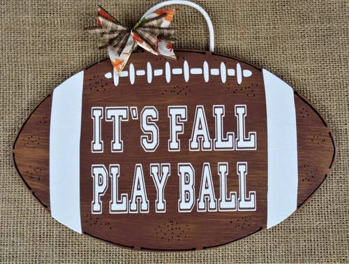 It'S Fall Play Ball Football Sign Wall Art Door Hanger Plaque Wood ...