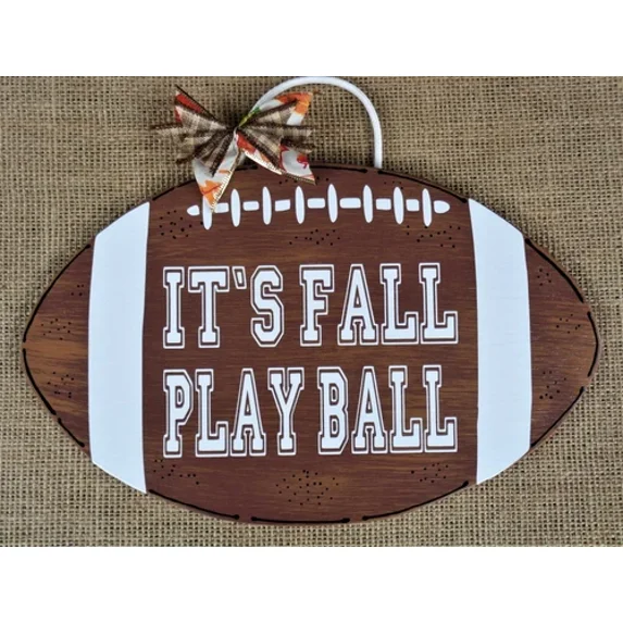 It'S Fall Play Ball Football Sign Wall Art Door Hanger Plaque Wood ...