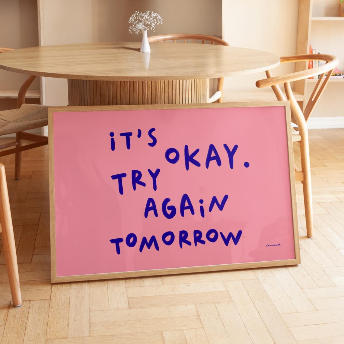 It‘S Okay Try Again Tomorrow Wall Art, Retro Aesthetic Print, Trendy ...