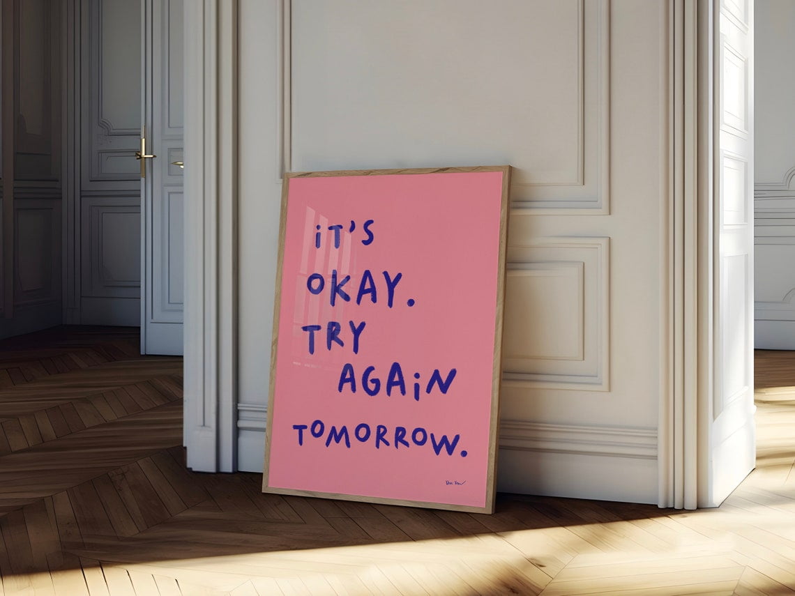 It‘S Okay Try Again Tomorrow Wall Art, Retro Aesthetic Print, Trendy ...