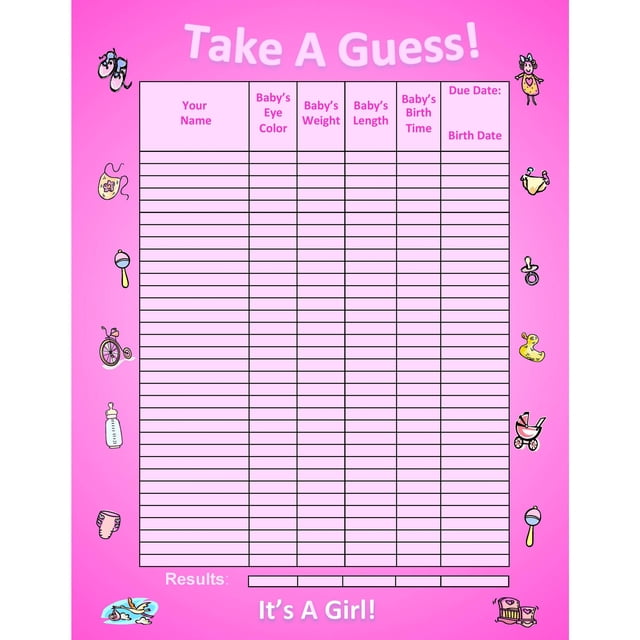 It's A Girl! Baby Guessing Game and Keepsake, Medium-35 Players, Bundle ...