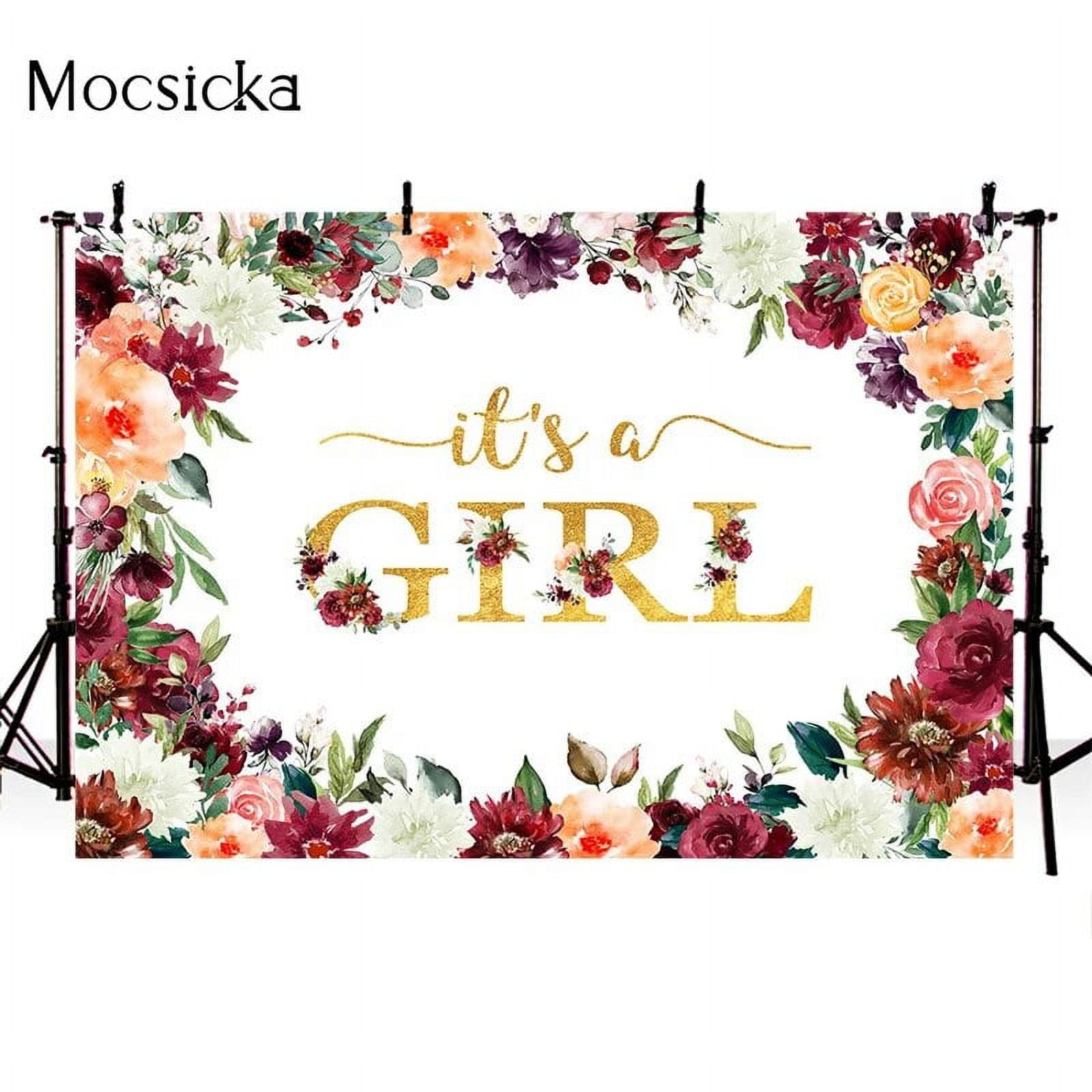 It's A Girl Backdrops Color Watercolor Flower Cake Table Decor Banner ...