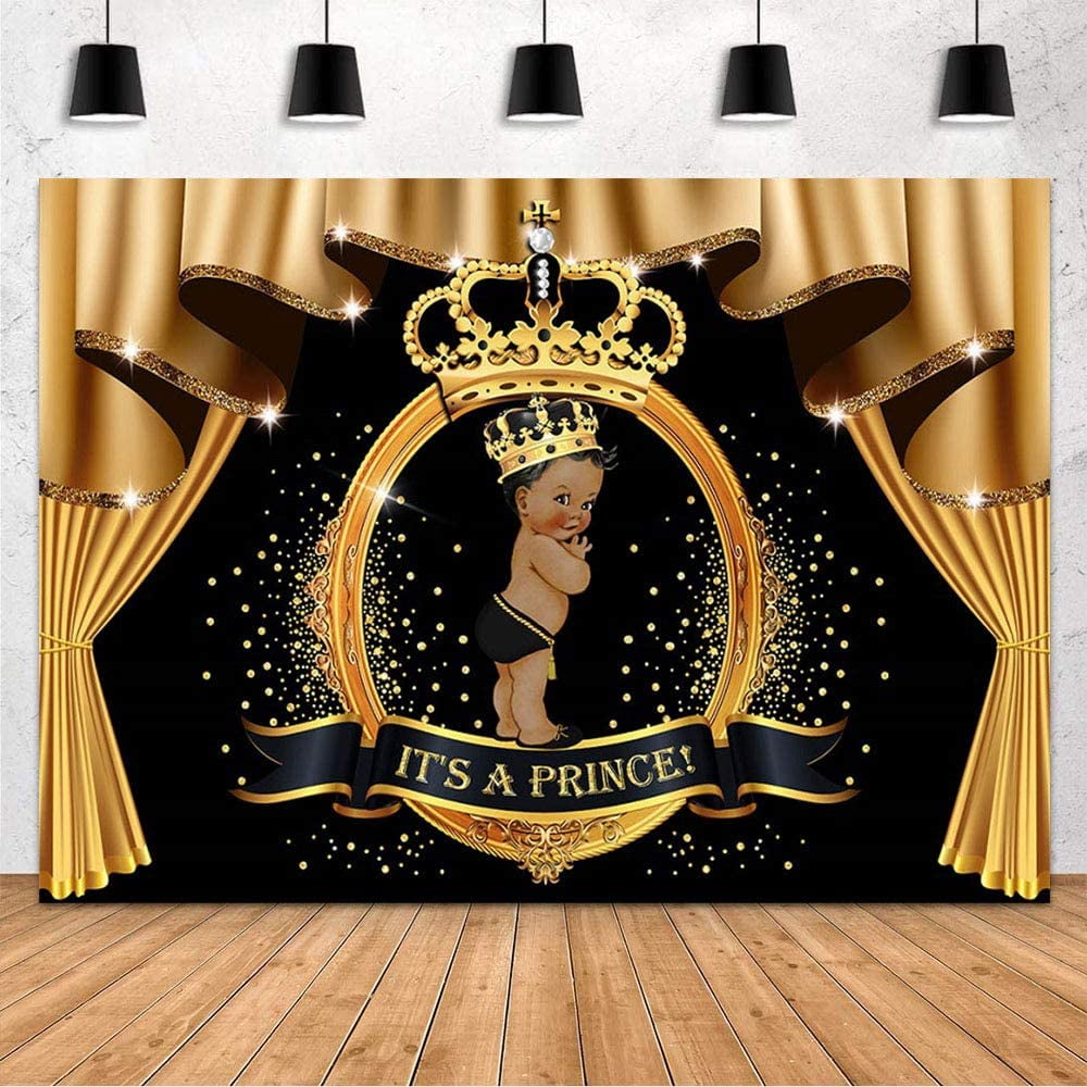 It's A Prince Baby Shower Backdrop Prince Black Gold Party Decorations ...