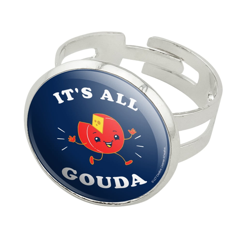 It's All Gouda Good Cheese Funny Humor Silver Plated Adjustable Novelty ...