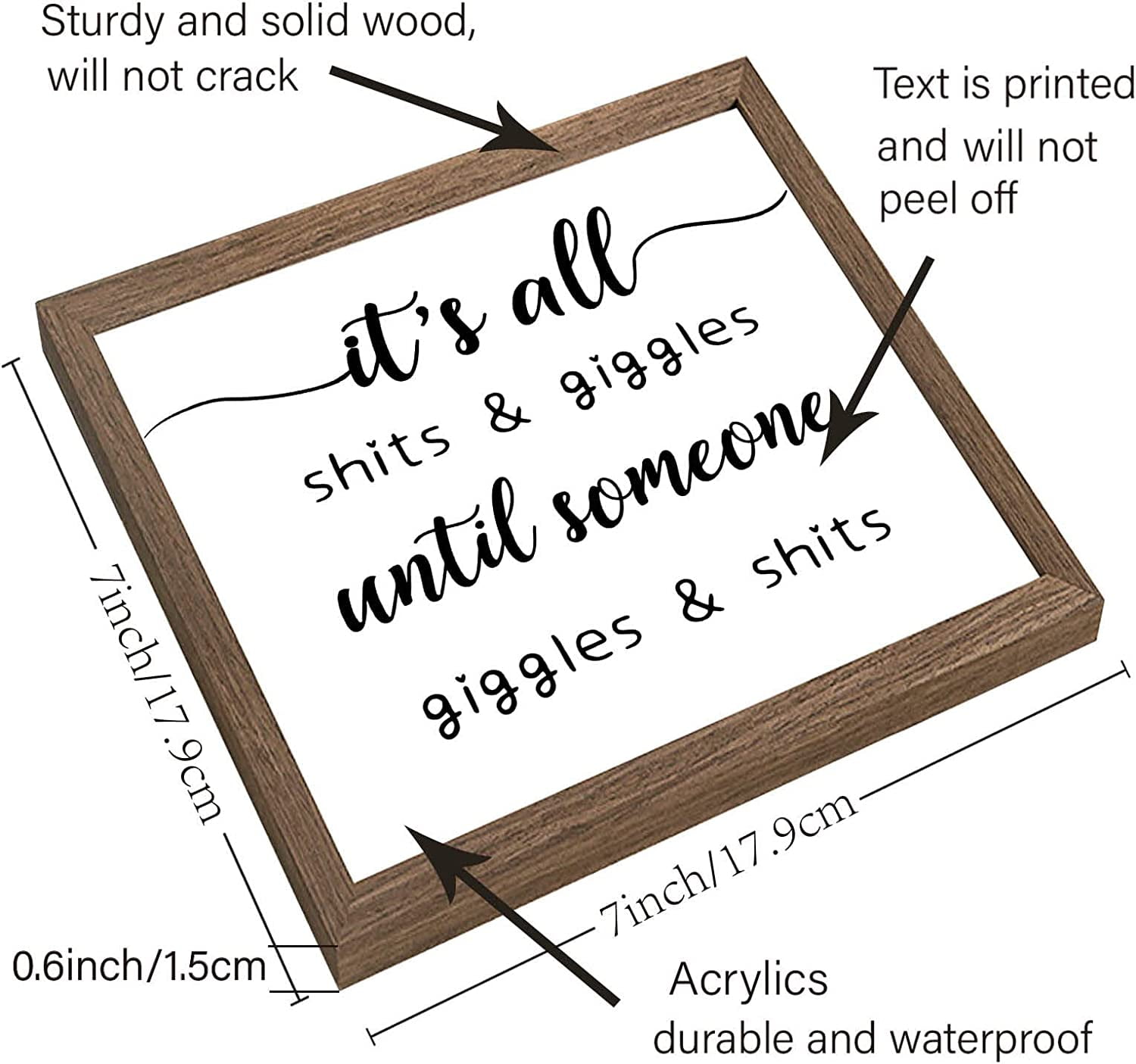 It's All Shits Art Sign Solid Wood Bathroom Sign with Arylic Layer 7x7 ...