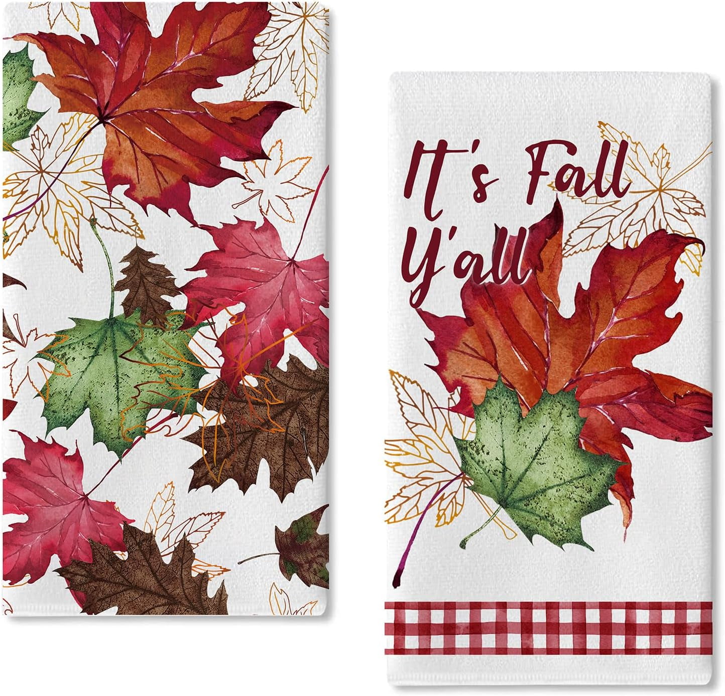 It''s Fall Y''all Maple Leaves Kitchen Dish Towels Set of 2, Autumn ...