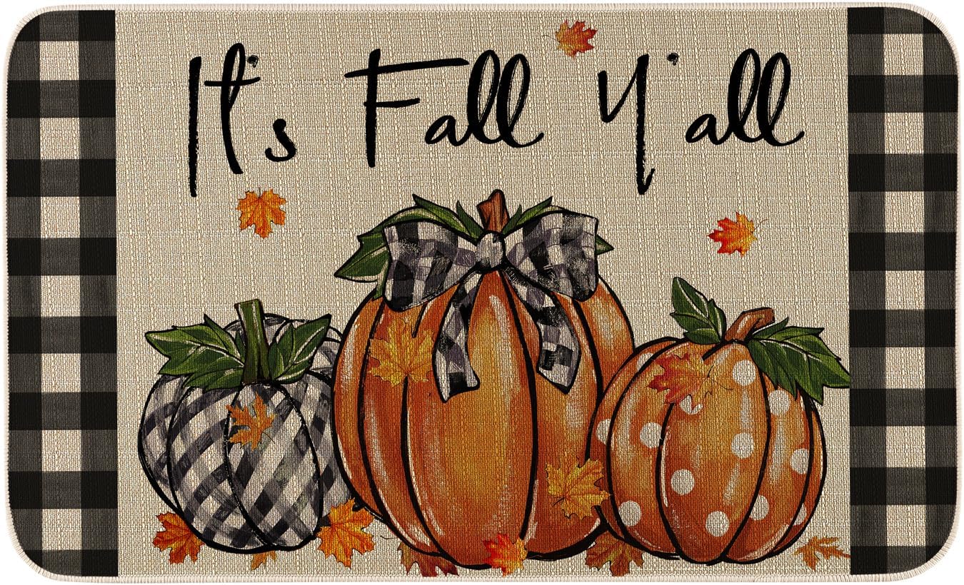 It''s Fall Y''all Pumpkin Buffalo Plaid Fall Kitchen Rugs Set of 2 ...