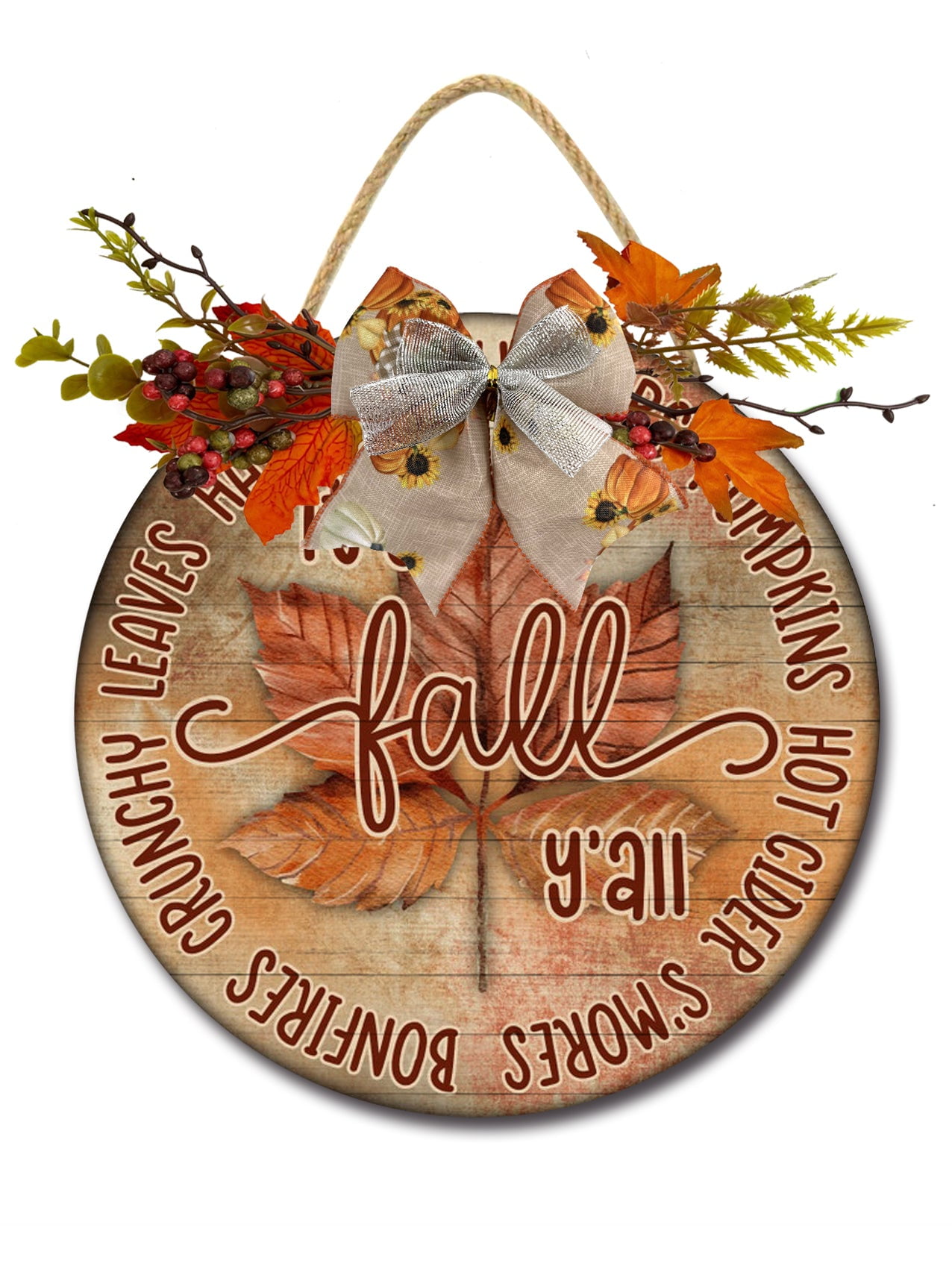 It's Fall Y'all Sign Front Door Porch Decorations, Round Rustic Wood ...