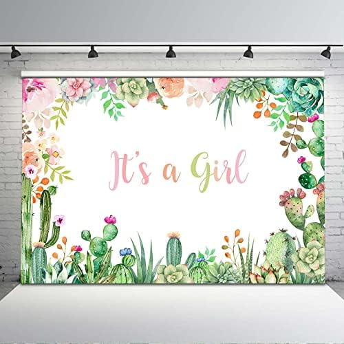 It;s a Girl Baby Shower Backdrop Pink Floral Cactus Fiesta Baby Shower ...