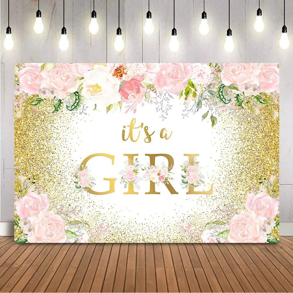 It's Girl Glitter Birthday Backdrop Gold Glitter Baby Shower Background ...