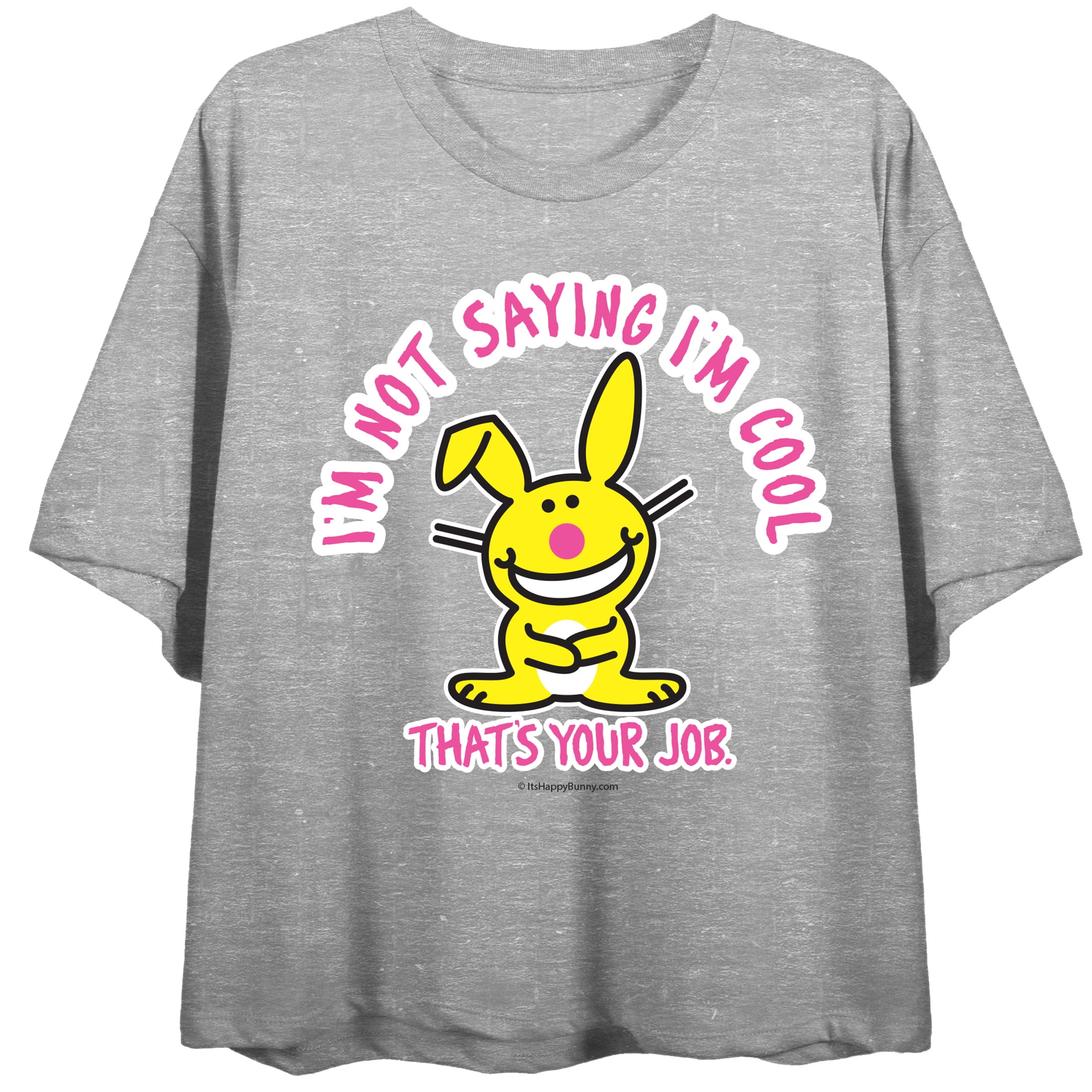 It's Happy Bunny Cool Bunny Crew Neck Short Sleeve Gray Heather Women's ...