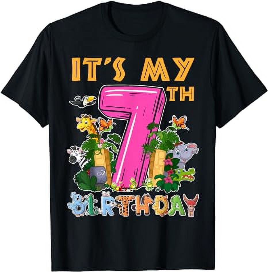 It's My 7th Birthday Safari Jungle Zoo Birthday 7 Year Old T-Shirt ...