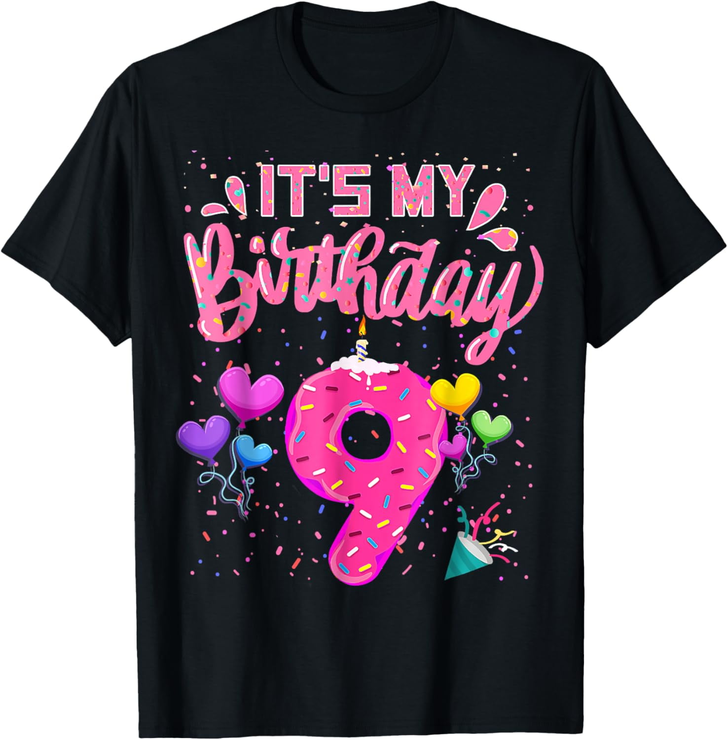 It's My 9th Birthday Doughnut Happy 9 Years Old Girl Kids T-Shirt mens ...