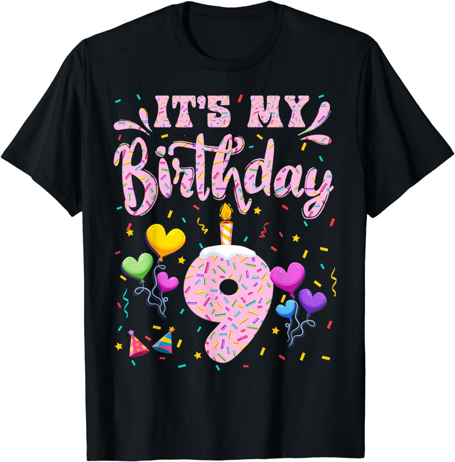 It's My 9th Birthday Girl Doughnut Happy 9 Years Old Girls T-Shirt ...