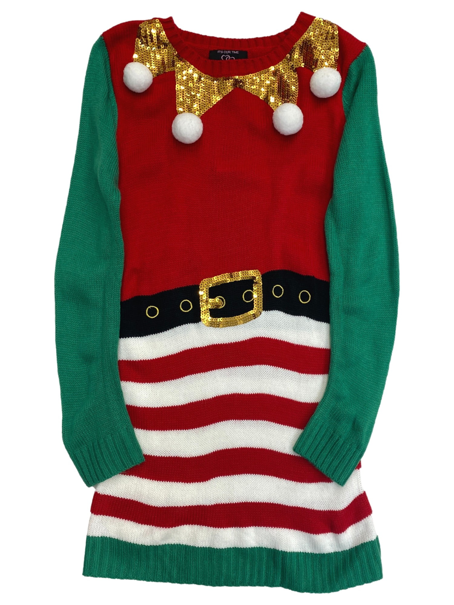 Its Our Time Girls Holiday Elf Tunic Sweater, Red and Green, X-Large 14 ...