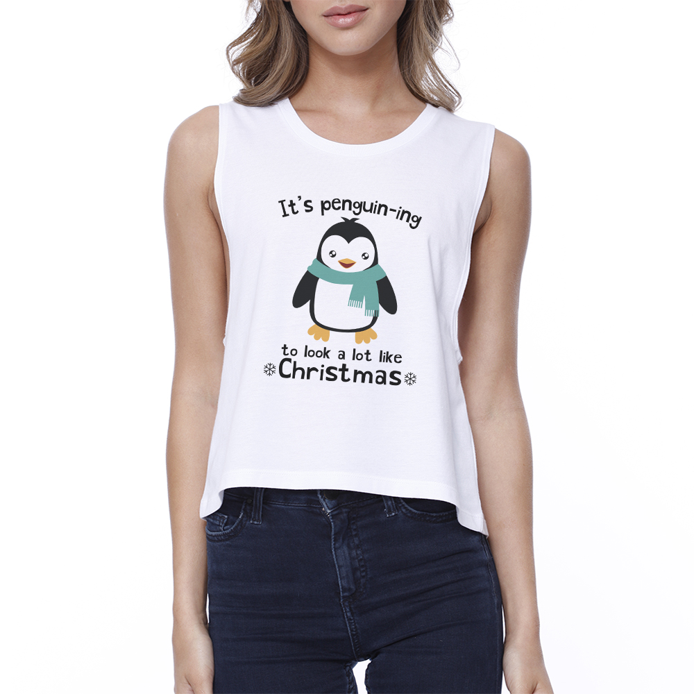 It's Penguin-Ing To Look A Lot Like Christmas Womens White Crop Top ...