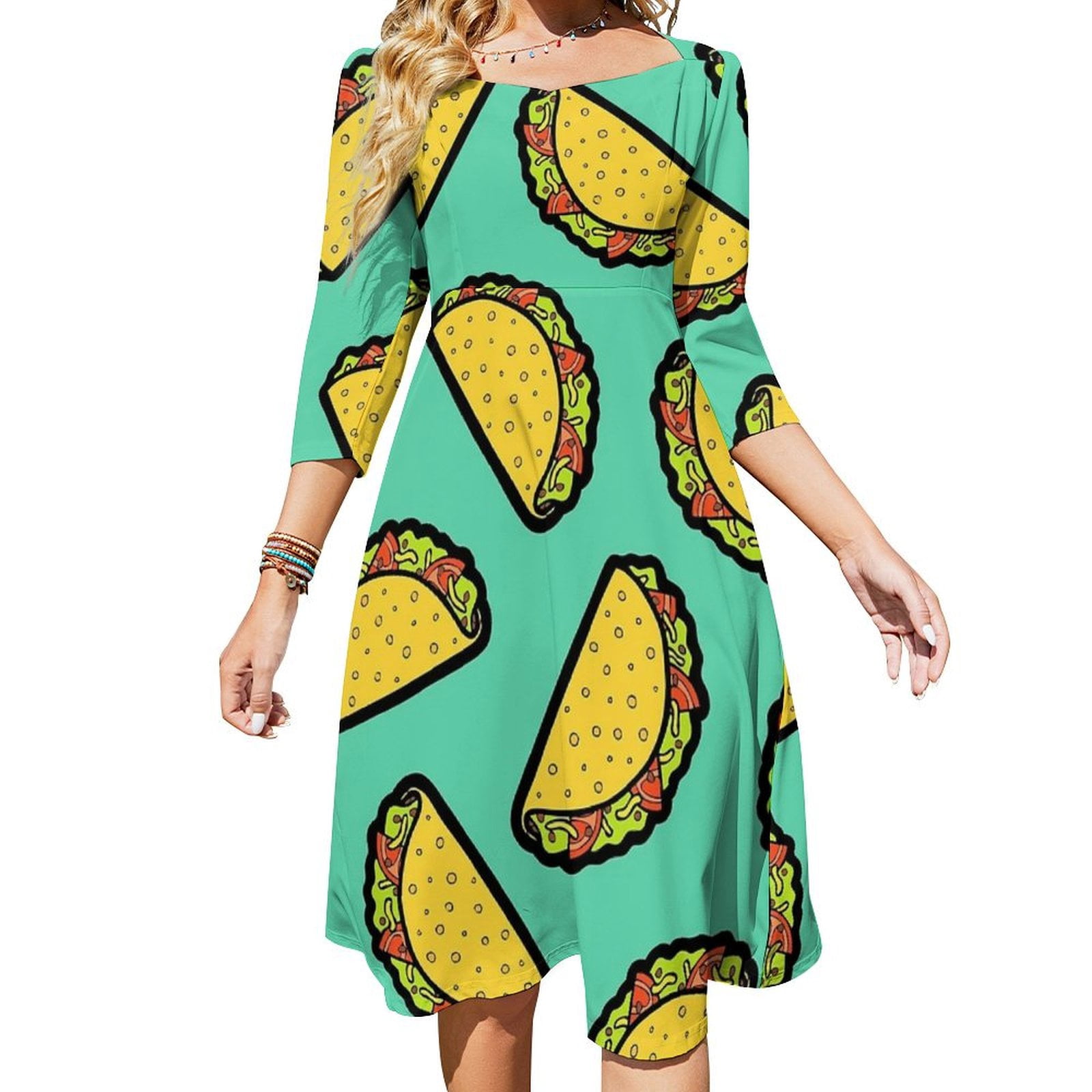 It's Taco Time! Sweetheart Knot Flared Dress Fashion Design Large Size ...