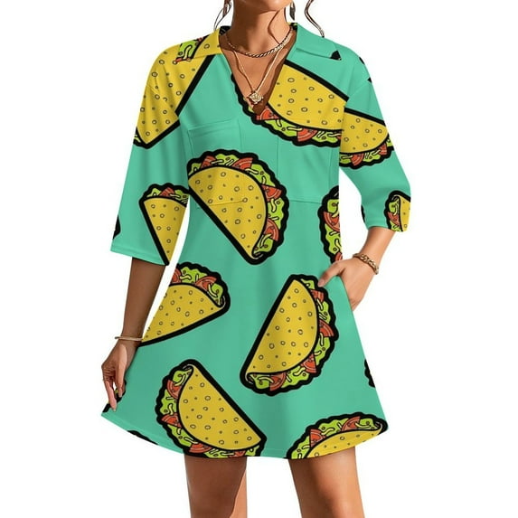 It's Taco Time! Womens Dress With Pockets Summer V Neck 3/4 Sleeve ...