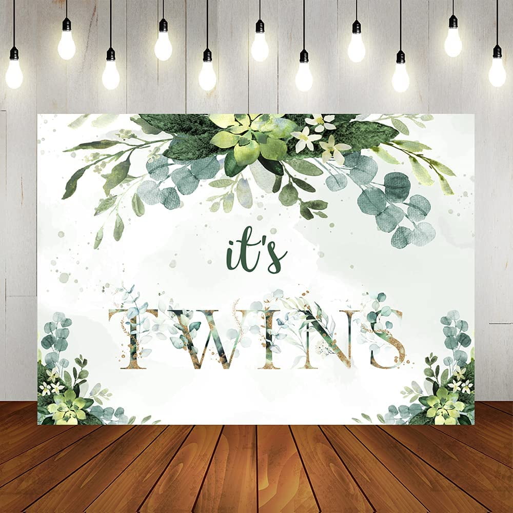 It's Twins Baby Shower Photo Backdrop Predictions and Wishes Greenery ...