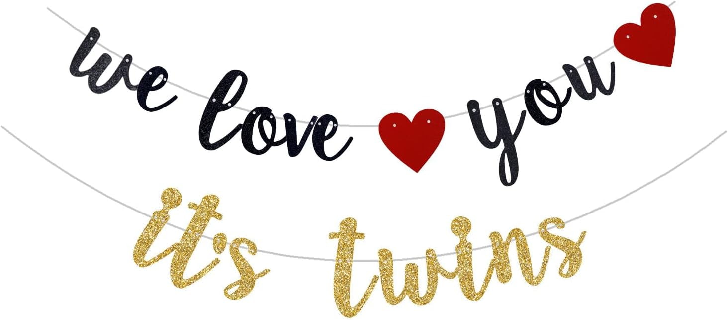 It's Twins Banner - We love you Baby Shower Bunting Gender Reveal Party ...