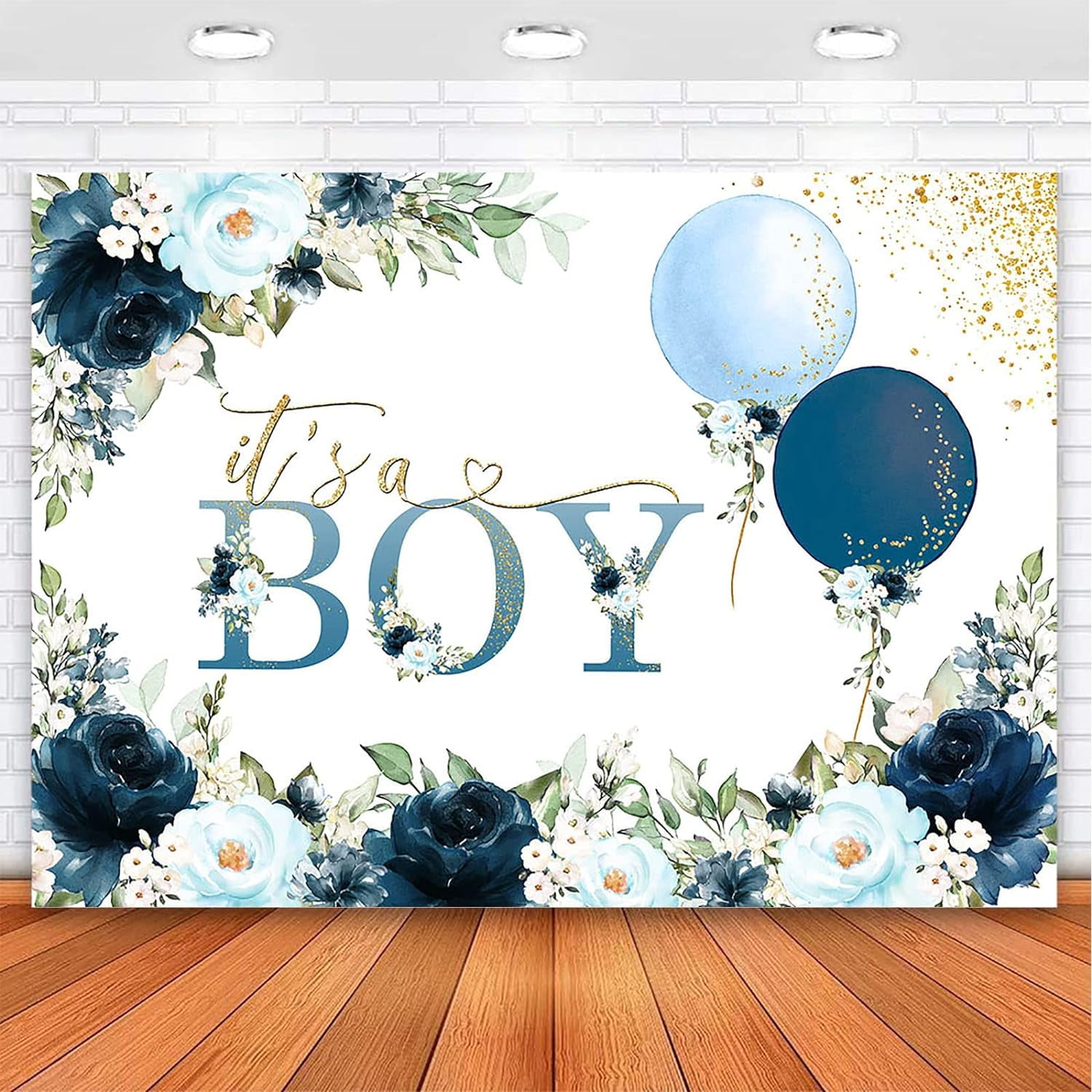 It's a Boy Baby Shower Backdrop Blue Floral Boy Baby Shower Party ...