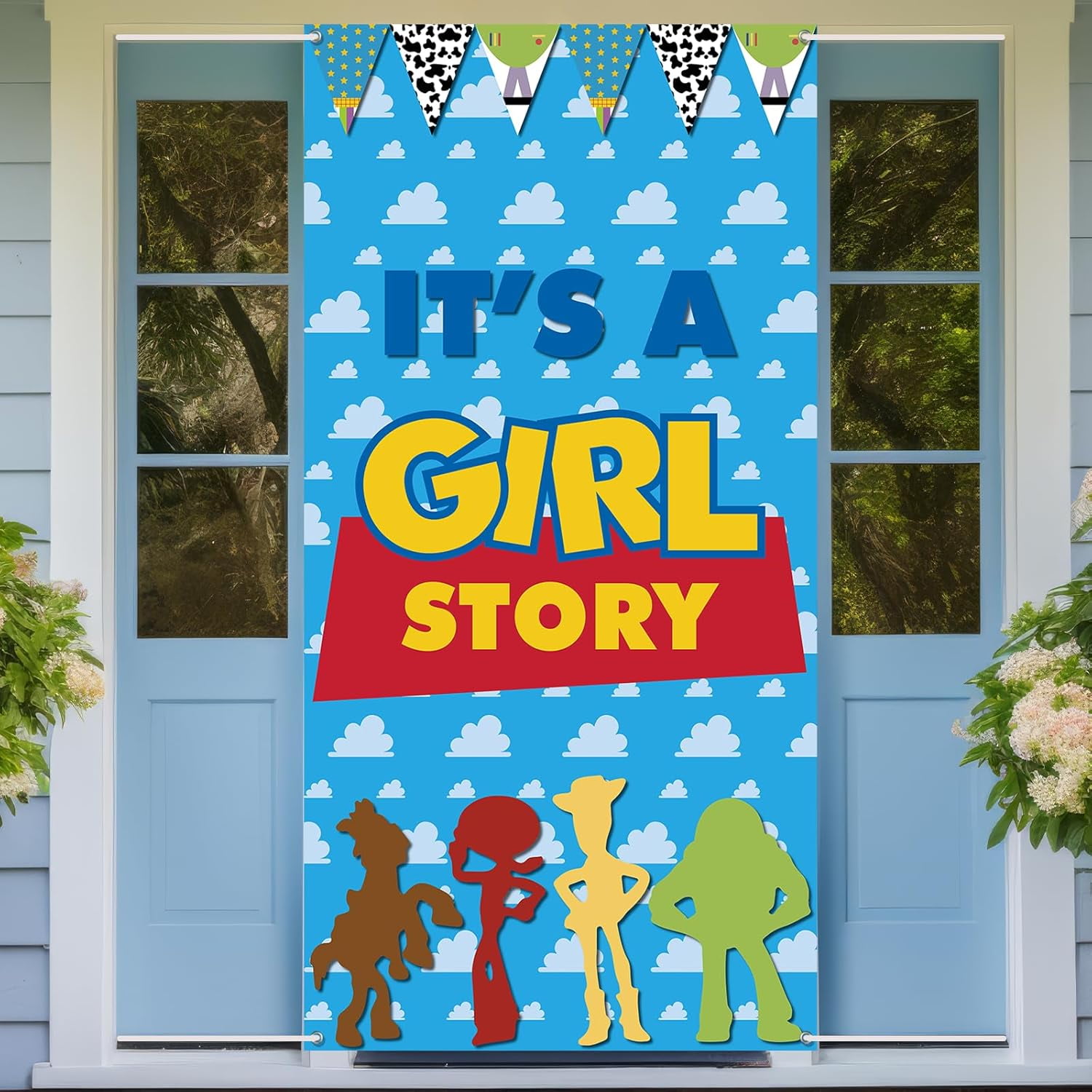 It's a Girl Story Door Banner Cartoon Theme Baby Shower Gender Reveal ...
