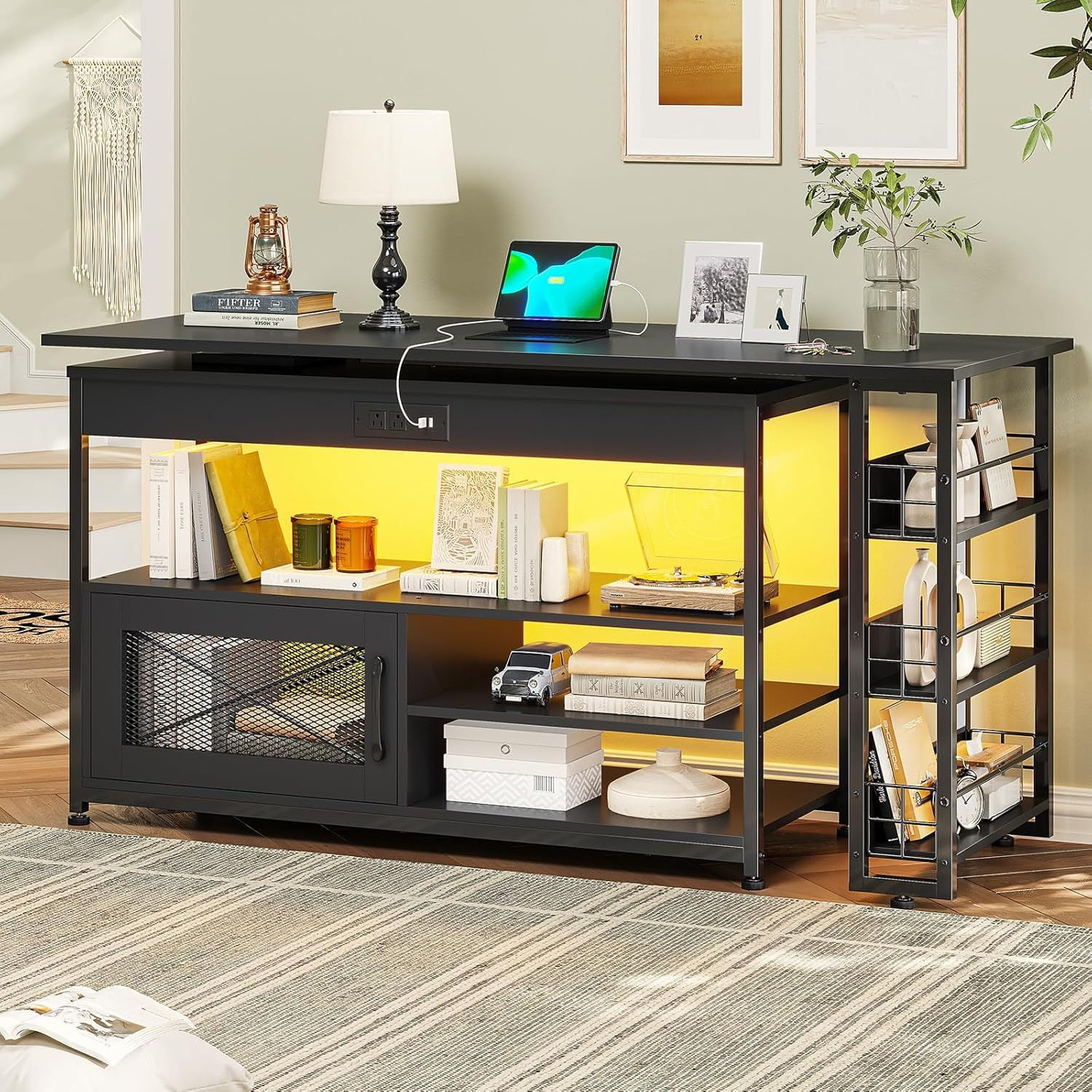 Itaar 47" Console Table with Outlets and USB Ports, 4-Tier Sofa ...